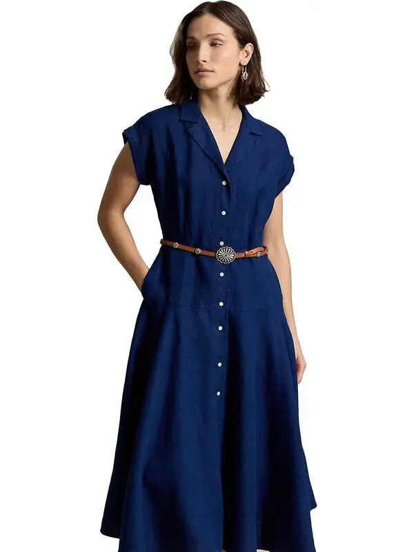 Ralph Lauren Linen Cap-sleeve Shirtdress - East Side Royal