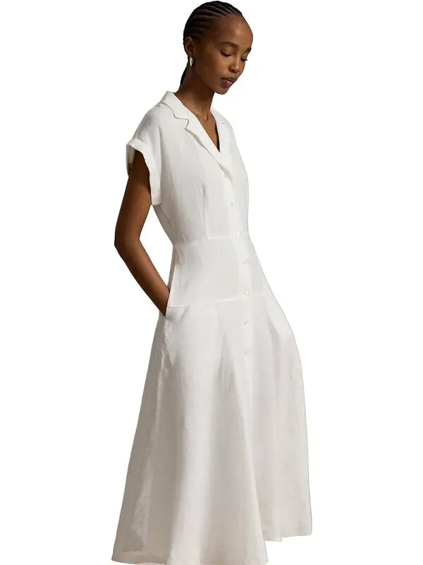 Ralph Lauren Linen Cap-sleeve Shirtdress - White