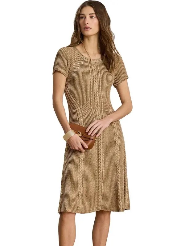 Ralph Lauren Cable & Rib-knit Short-sleeve Dress - Lauren Gold Metallic