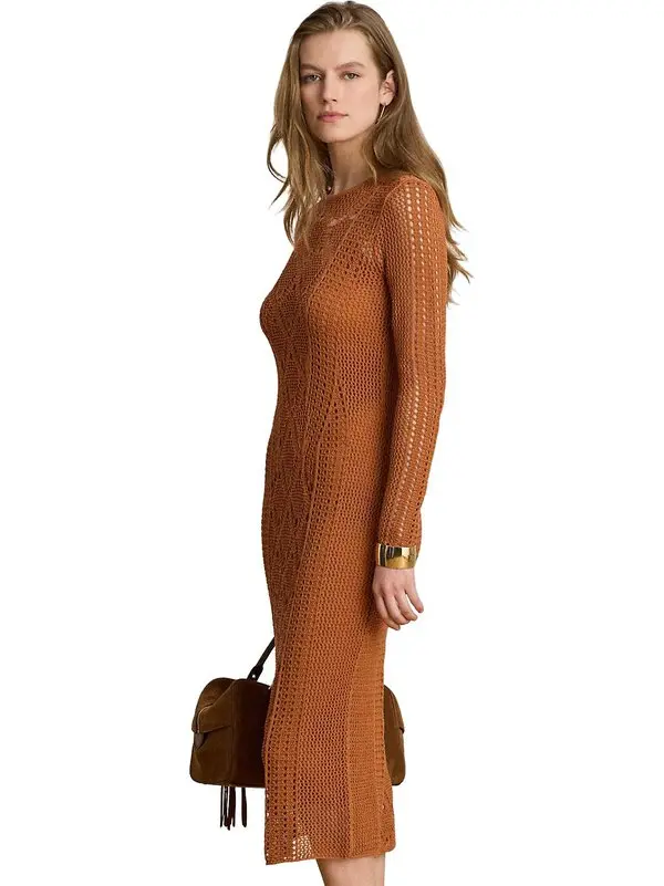Ralph Lauren Pointelle Knit Sheath Dress - Red Terracotta