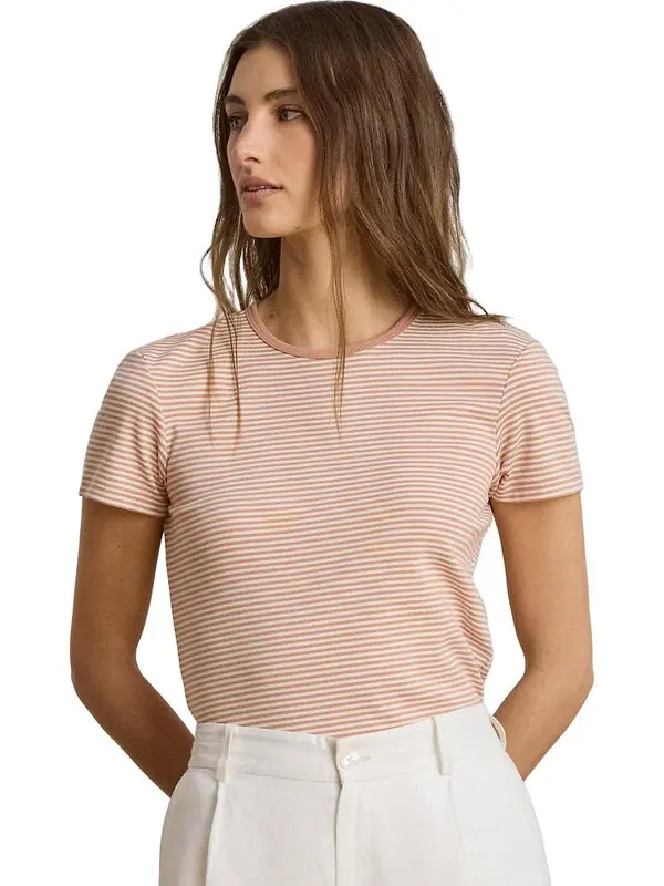 Ralph Lauren Striped Rib-knit Stretch Cotton T-shirt - Pink Sienna/cream