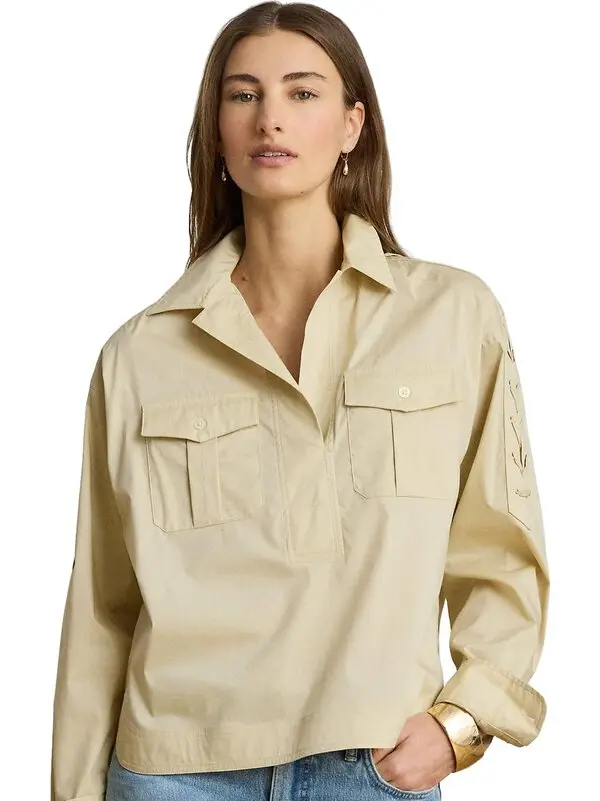 Ralph Lauren Lace-up Trim Cropped Cotton-blend Shirt - Canyon Sand