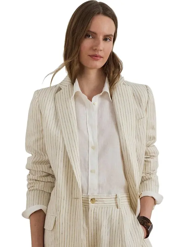 Ralph Lauren Pinstripe Linen Single-breasted Blazer - Canyon Sand Multi