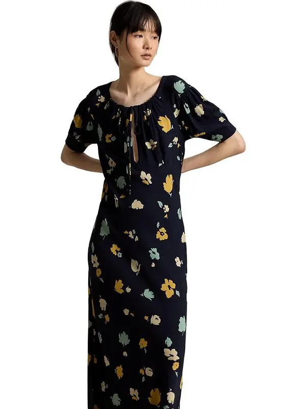 Ralph Lauren Floral-print Crepe Maxi Dress - Tulip Navy/yellow Multi