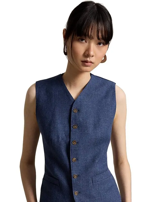 Ralph Lauren Buttoned Linen-cotton Vest - Blue Melange