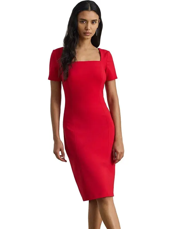 Ralph Lauren Short-sleeve Sheath Dress With Square Neckline - Cruise Red