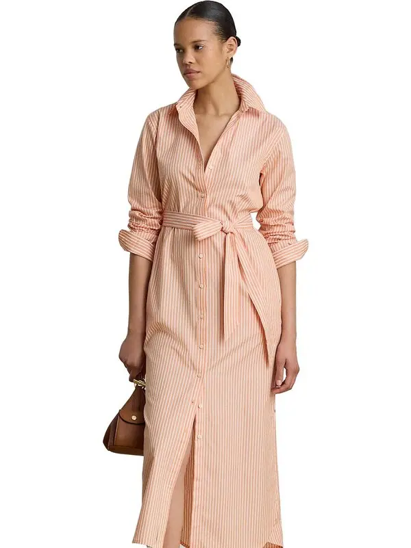 Ralph Lauren Striped End-on-end Cotton Shirtdress - Orange/white