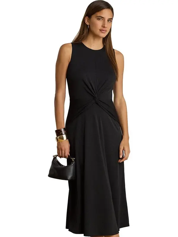 Ralph Lauren Sleeveless Twist-front Jersey Midi Dress - Black