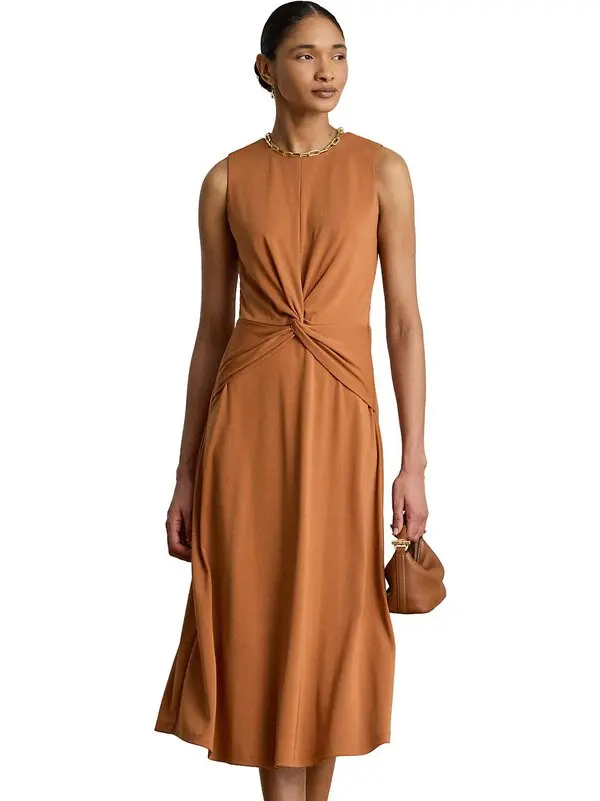 Ralph Lauren Sleeveless Twist-front Jersey Midi Dress - Red Terracotta
