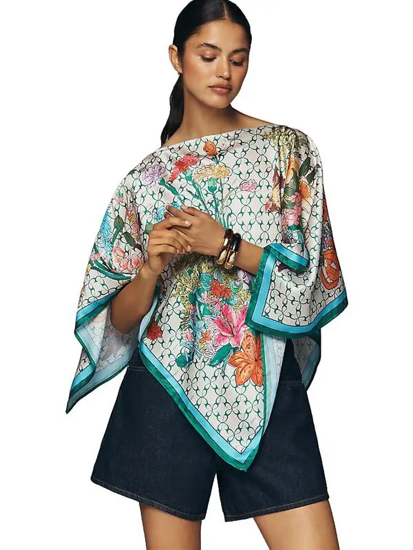 Maeve Satin Floral Poncho Jacket - Multi Floral