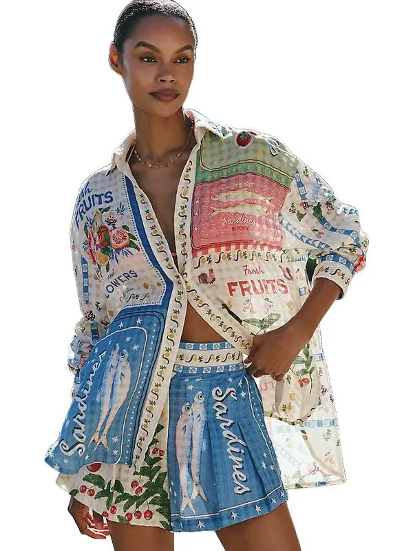 Agua Bendita Anastasia Buttondown Shirt - Ivory Pattern