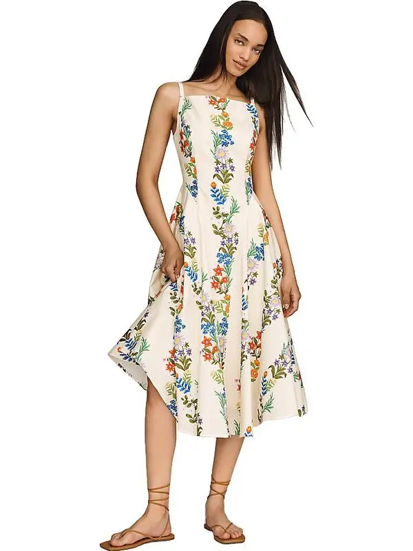 HUTCH Boat-neck A-line Dress - Folksy Floral Stripe