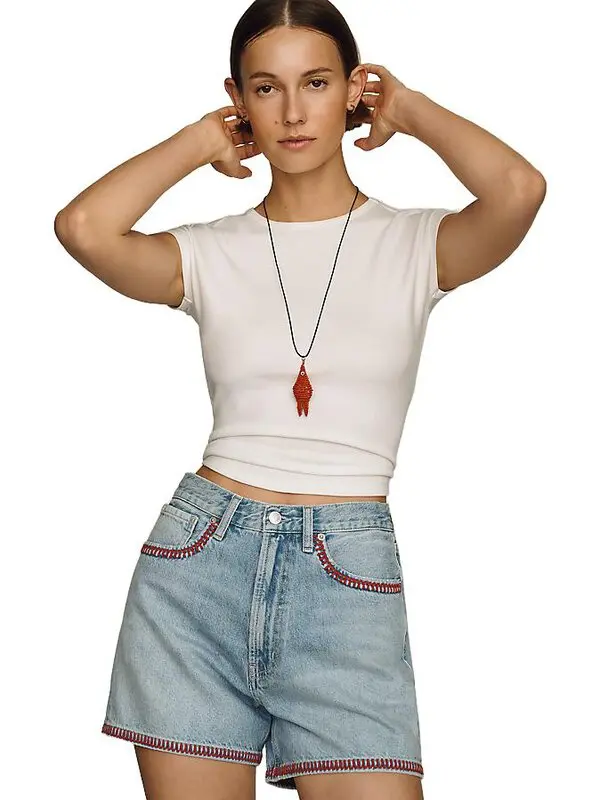 Rails X Giadzy Rancho Denim Shorts With Red Stitching Detail - Medium Denim