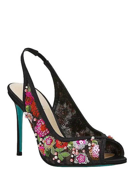 Betsey Johnson Gerri Sequin Heels - Black Floral