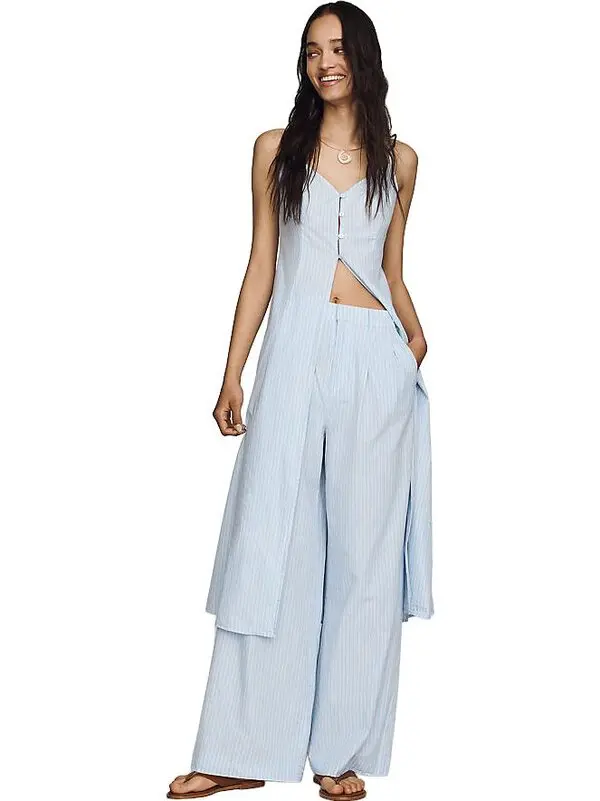 Astr The Label Neha Cotton Pants Wide Leg - Blue Pinstripe