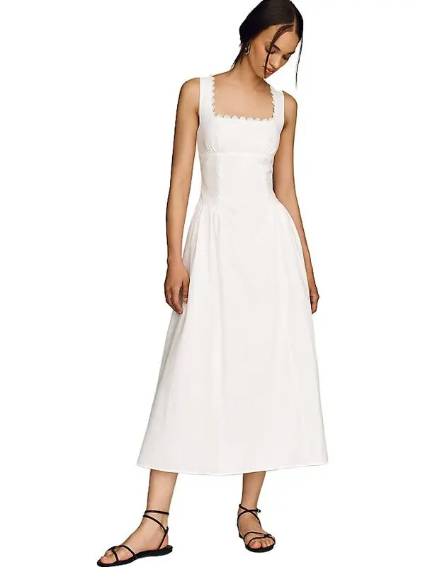 Moon River Square Neck Midi Dress - White