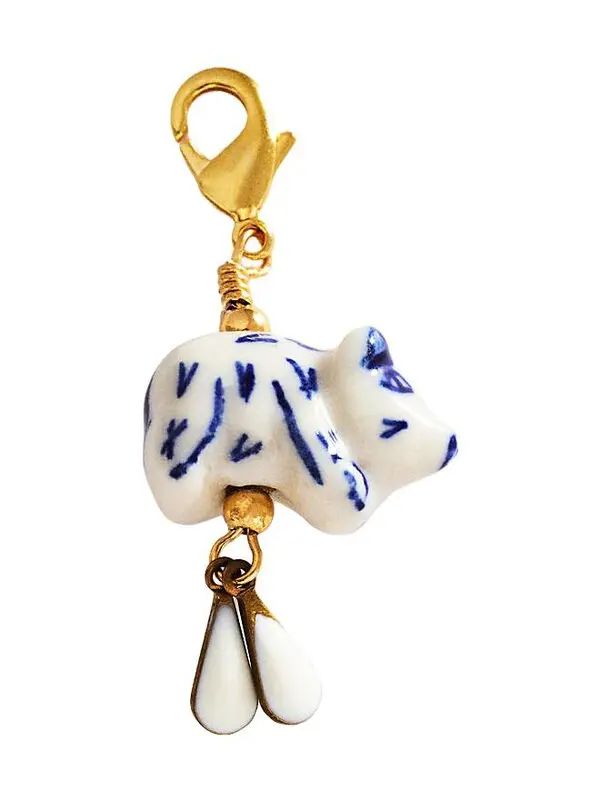 PAJAROLIMON Mini Pig Charm With Porcelain Accents - Blue Pattern