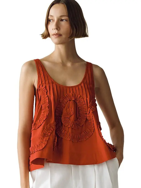 DAMSON MADDER Stella Cotton Ruffle Tank Top - Red