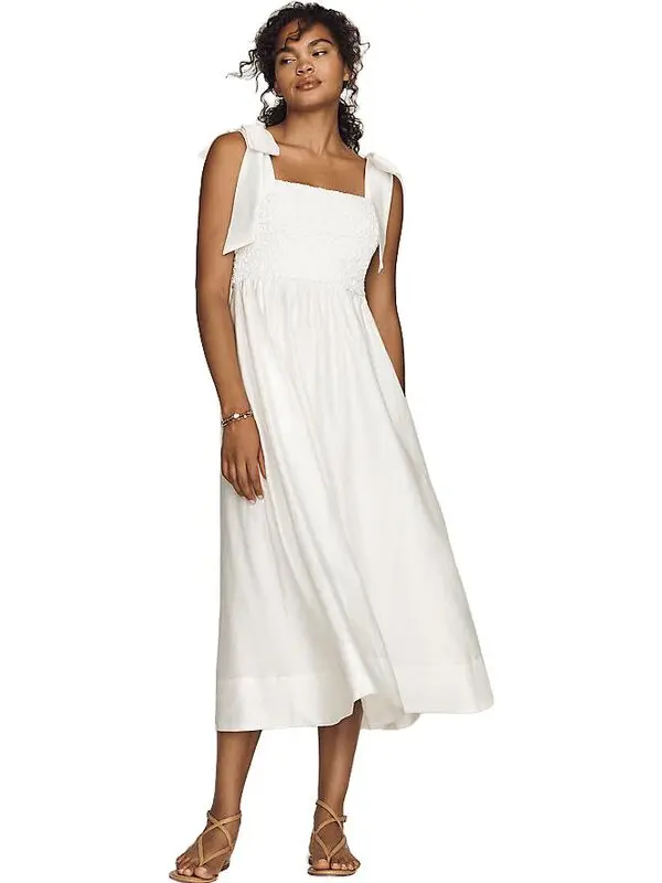 English Factory A-line Midi Dress With Tie Shoulder Straps - White