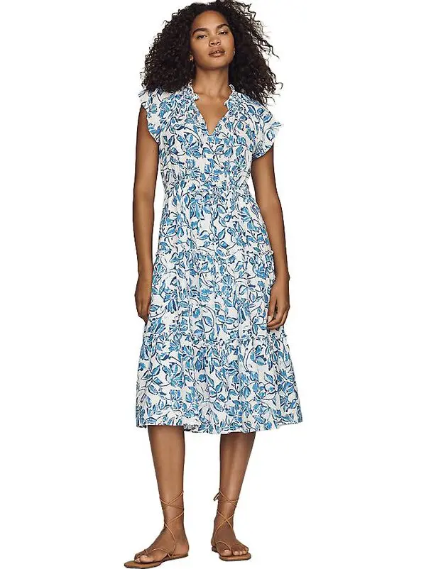 Rails Juni Midi Dress With Floral Print And Drawstring Waist - Blue Floral