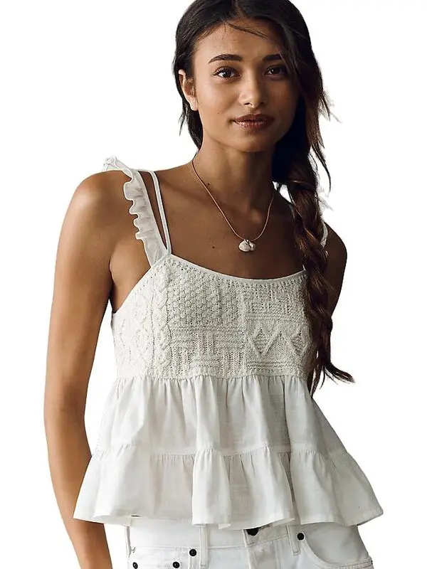 PILCRO Cotton Twofer Crop Swing Tank Top - Ivory