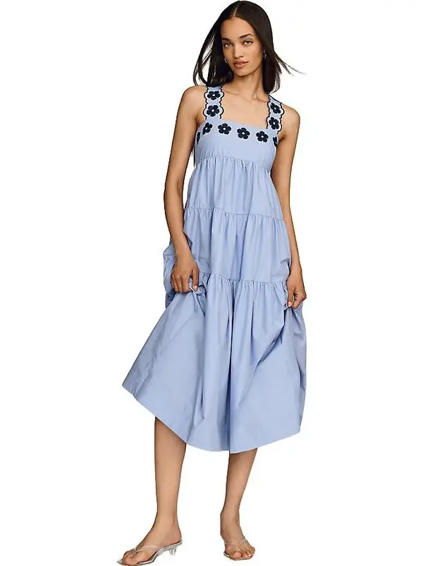 Anthropologie The Helena Embroidered Dress - Blue