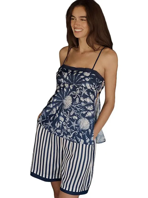 LYREBIRD Silky Cowl-back Camisole - Blue Pattern