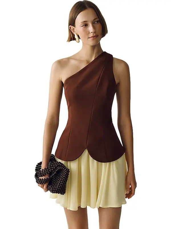 Maeve One-shoulder Ruffled Mini Dress - Brown