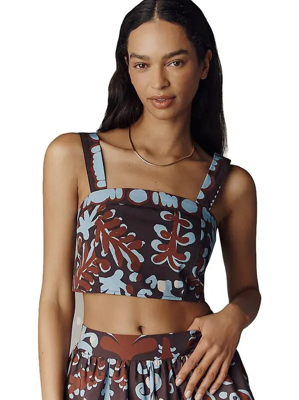 Maeve Cotton Printed Crop Top - Brown Pattern