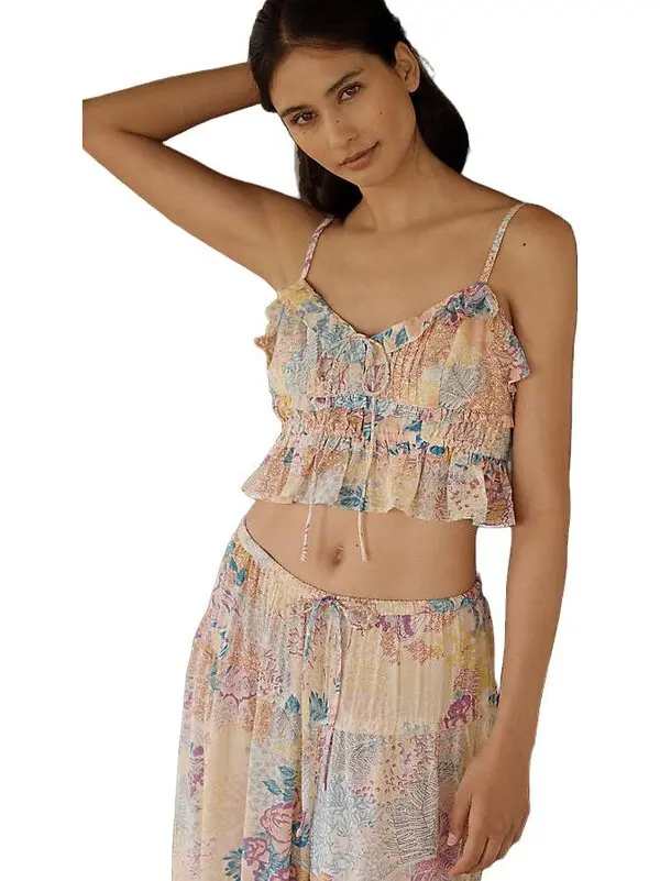 LYREBIRD Ruffle Cami With Front Bow Detail - Orange Floral