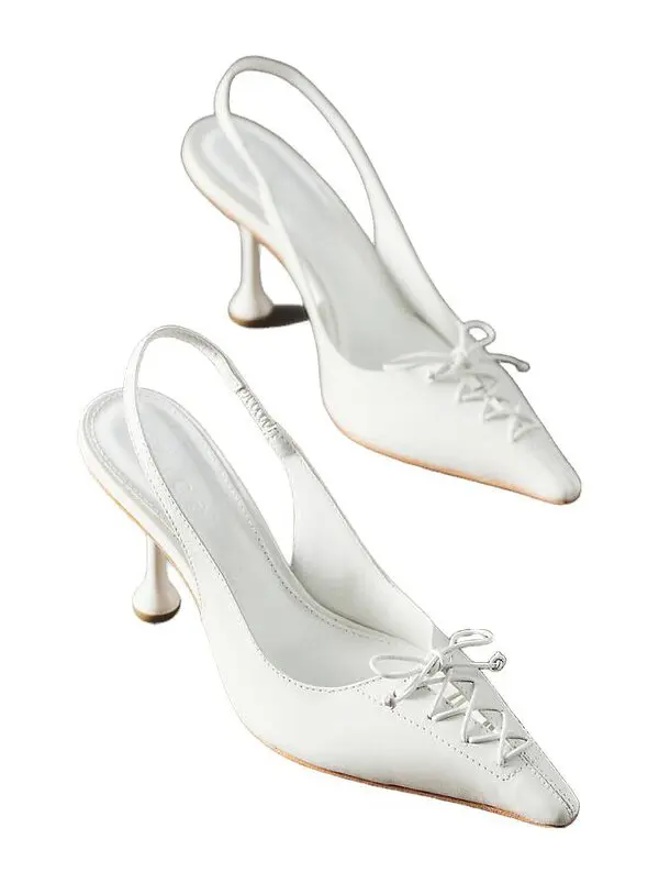 VICENZA Tie-up Pointed-toe Slingback Heels - White