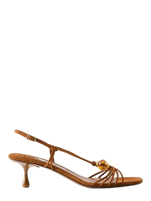 JIMMY CHOO Lova 50 Embellished Suede Kitten Heel Sandals - Brown