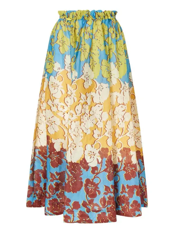 ALEMAIS Splice Floral-print Cotton And Silk-blend Midi Skirt - Multi