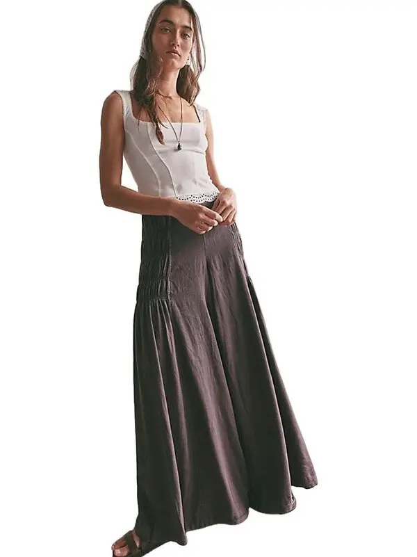 Free People Swept Off Solid Wide Leg Pants - Chocolate Plum