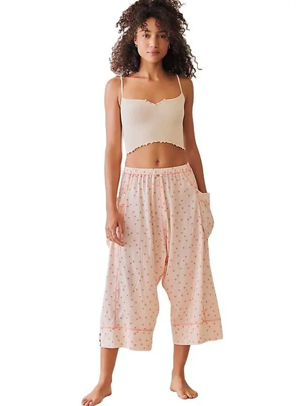Free People Cropped Harem Pants With Contrast Stitching And Bow Detail - Ivory