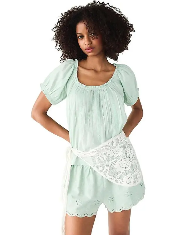 Free People Lindale Embroidered Short Set - Celadon