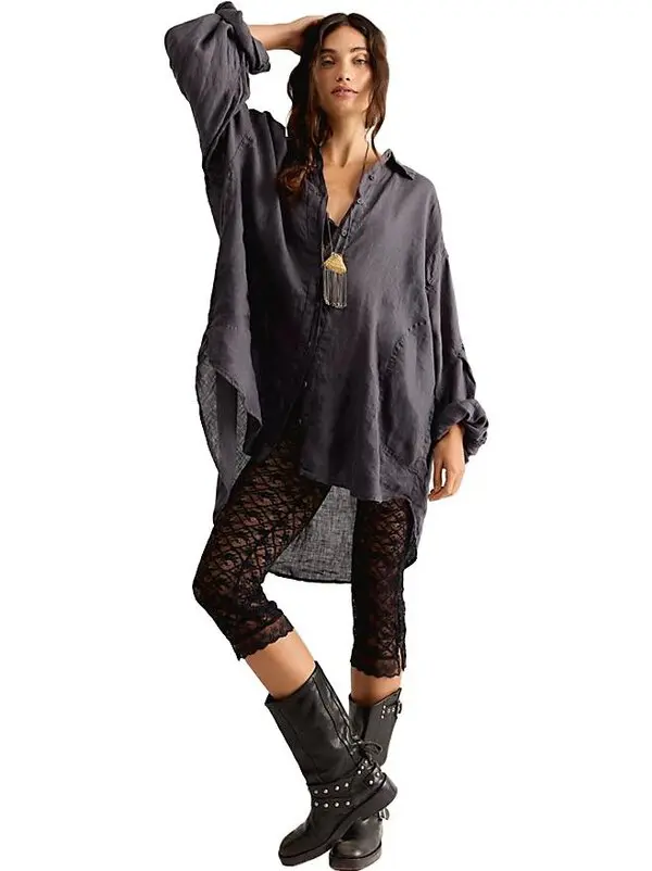 Free People Selene Button Down Linen Shirt - Tornado