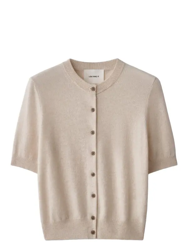 LISA YANG Marene Short Sleeve Cashmere Cardigan - Oat