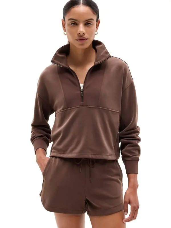 Athleta Seasoft Rib 1/4 Zip Popover - Woodland