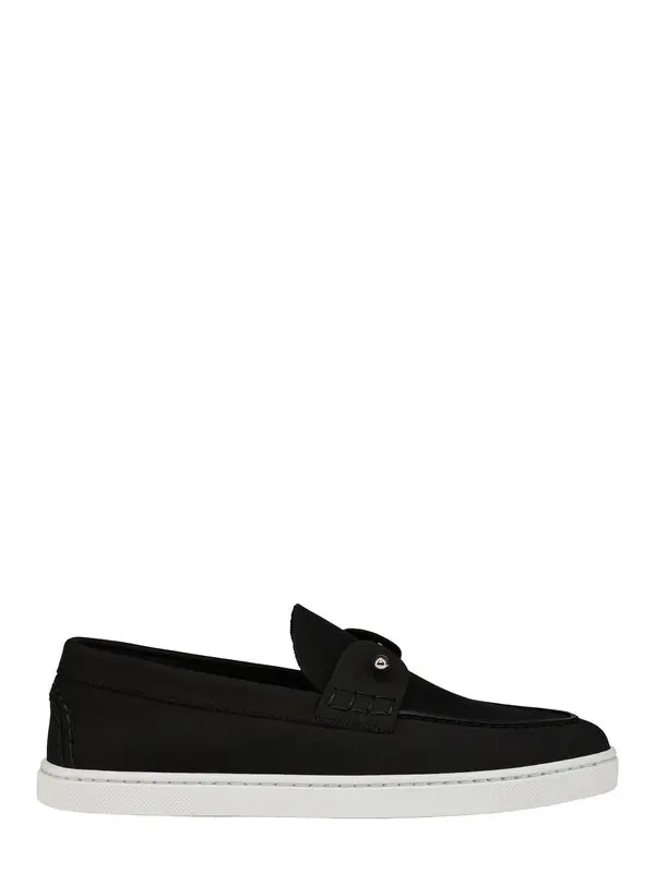 CHRISTIAN LOUBOUTIN Chambeliboat Leather Loafers With Metal Collar Pin - Black