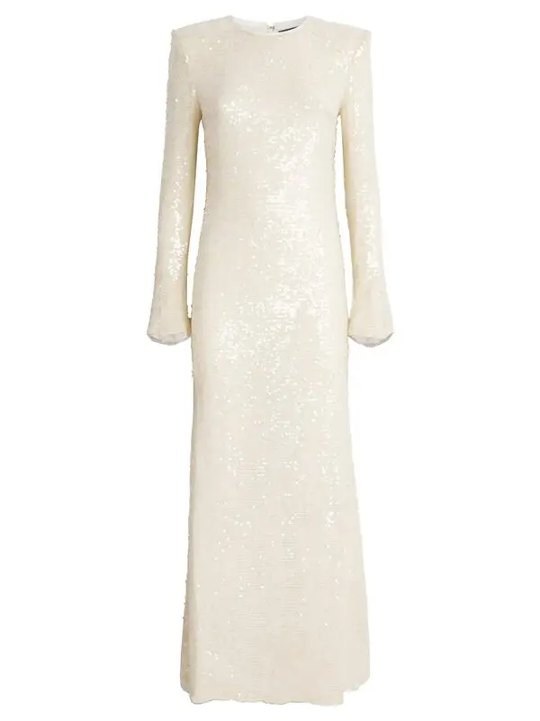 Lapointe Sequin Flared Sleeve Maxi Dress - White