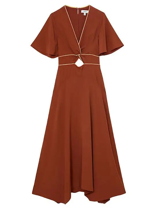 REISS Rosanna Short Sleeve Cut-out Midi Dress - Rust Orange