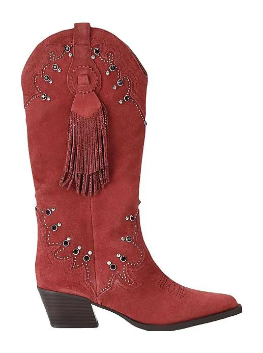 Kurt Geiger Suede Cowboy Boots With Embellishments - Wine