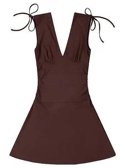 OMNES Zaneta Stretch-jersey V-neck Mini Dress - Brown
