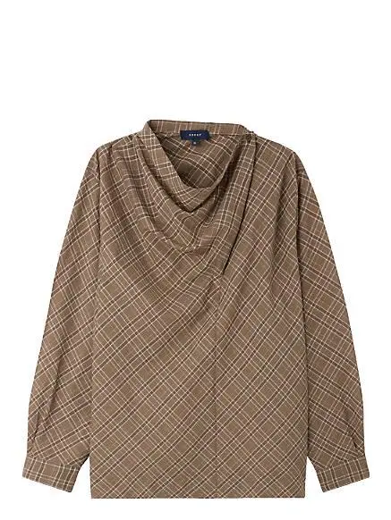 Soeur Irving Draped Asymmetric Checked Shirt - Marron Glace/ecru