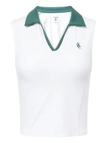 SPORTY & RICH Embroidered Collared Jersey Vest - White/forest