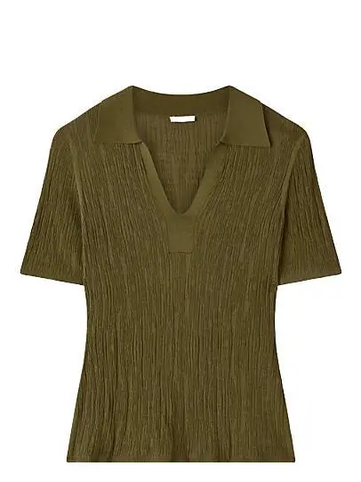 JOSEPH Aliane Open-collar Crinkle Woven Top - Fig Leaf