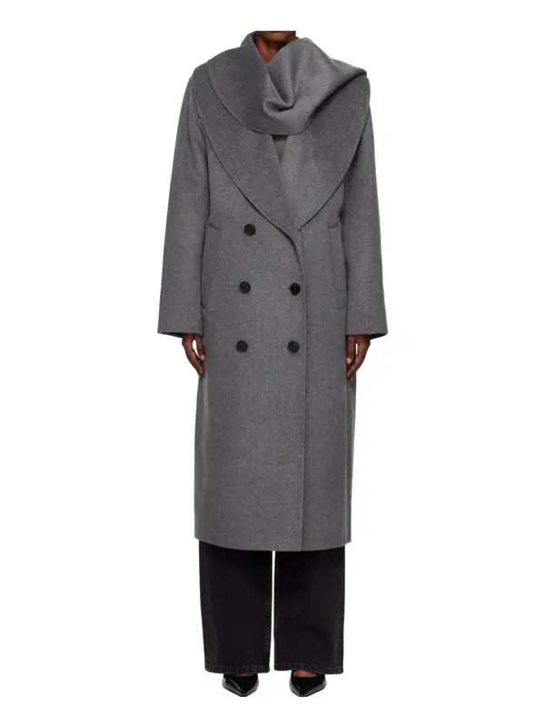 RÓHE Double-breasted Shawl Collar Coat With Integrated Scarf - Black