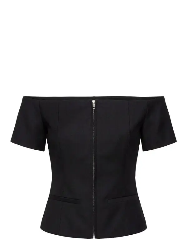 AYA MUSE Off-the-shoulder Zip-up T-shirt - Black