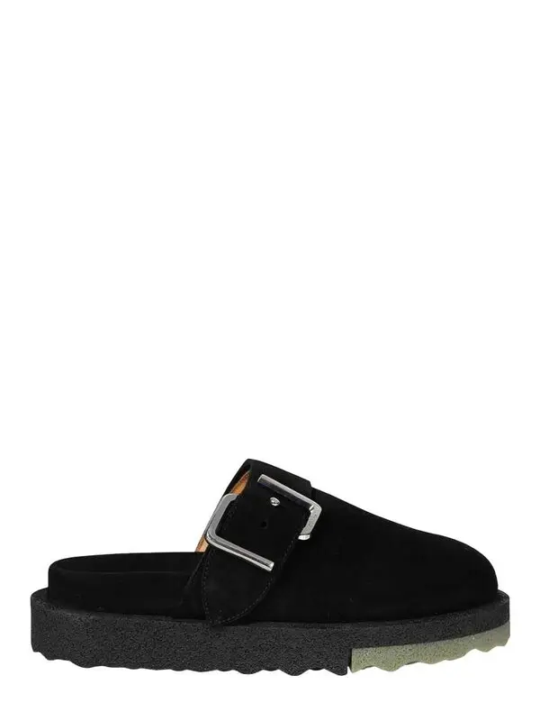 Off-White Buckle Detail Suede Slip-on Slippers - Black
